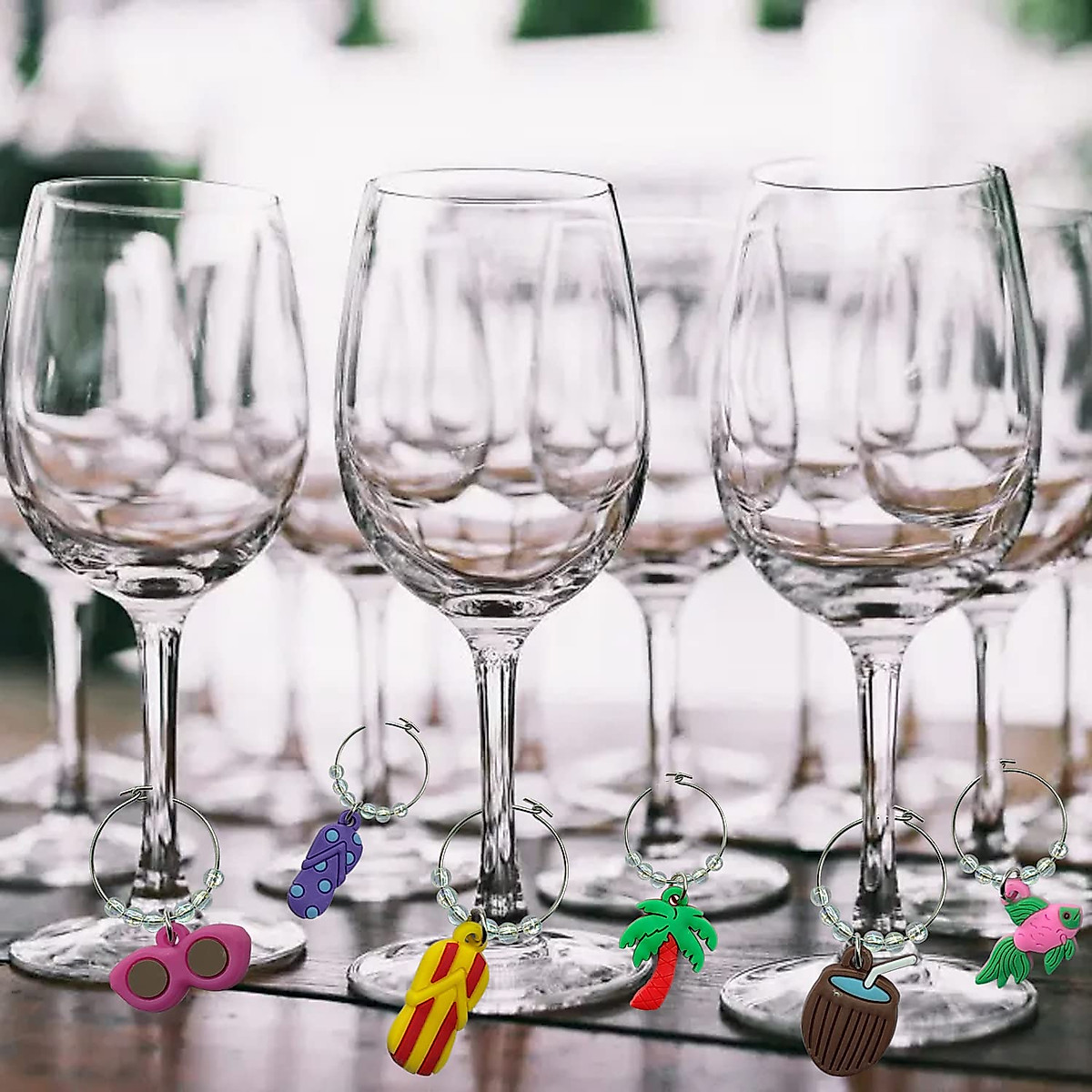 12 Pieces Beach Theme Wine Glass Charms,Wine Charms for Stem Glasses,Wine Drink Markers for Wine Lover Tasting Party