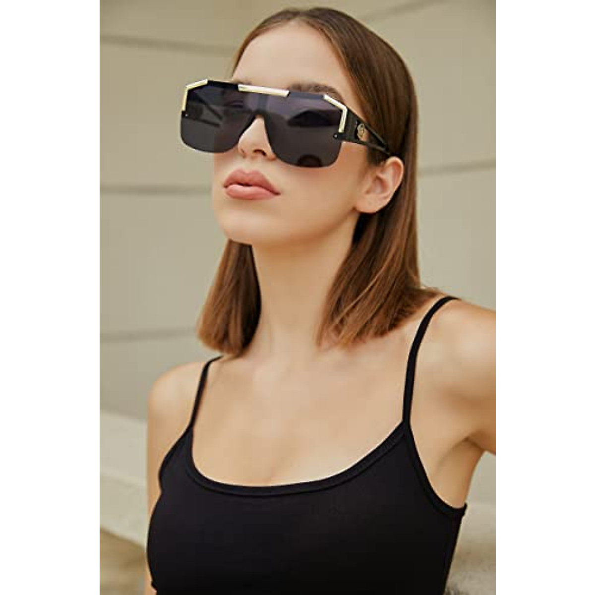 FEISEDY Women Men Sunglasse Square Flat Top Big Frame UV400 Sun Glasses Oversized B2765