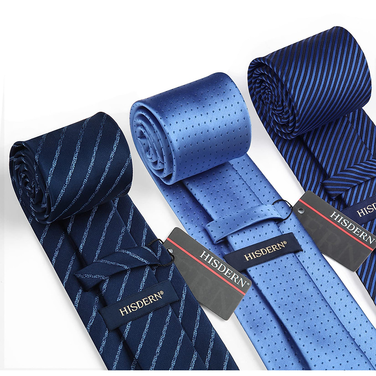 HISDERN Lot 3 PCS Ties for Men Business Ties and Pocket Square Sets with present Box Classic Silk Tie Collection & Handkerchief