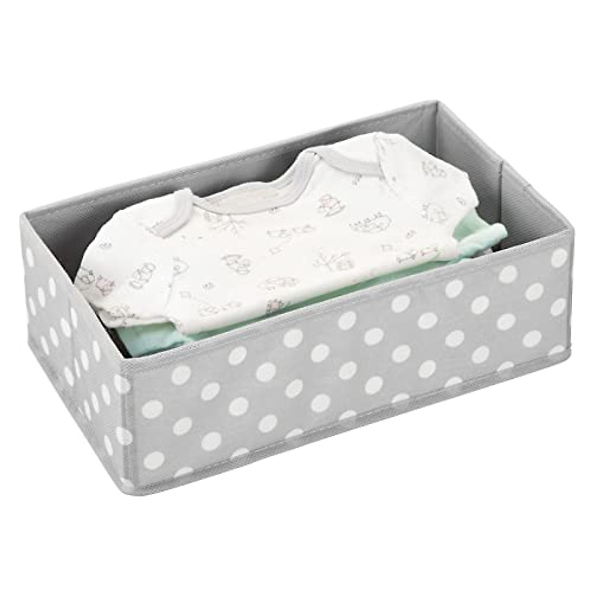 mDesign Soft Fabric Dresser Drawer and Closet Storage Organizer for Child/Kids Room or Nursery - Roomy Open Rectangular Compartment Organizer - Fun Polka Dot Print - Gray/White