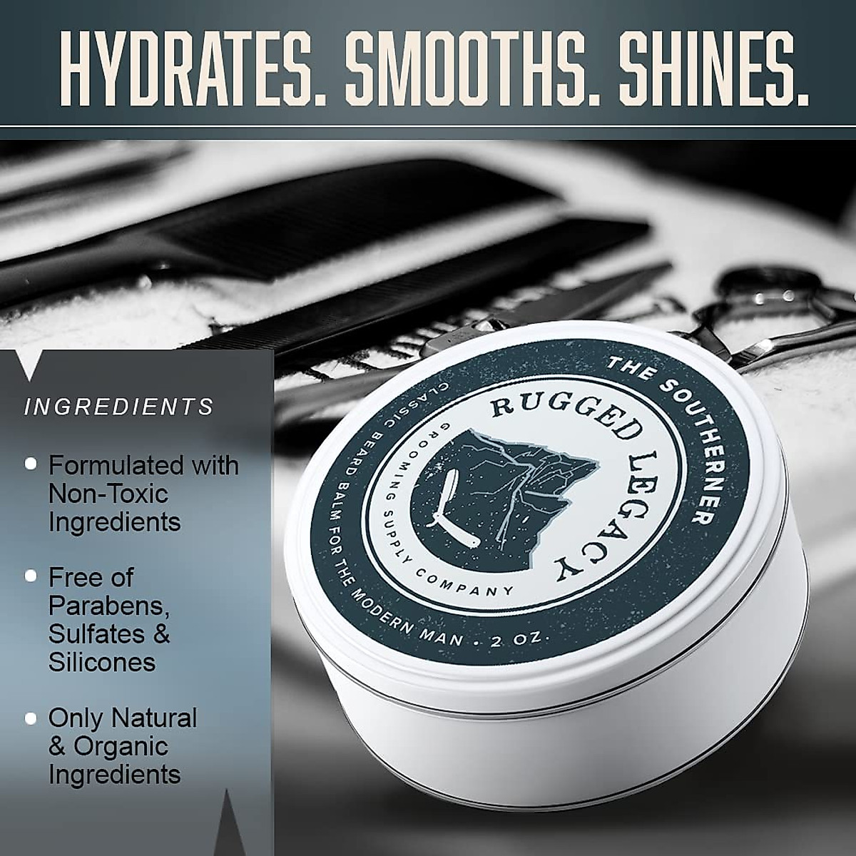 Rugged Legacy - Beard Balm, The Southerner 2oz Beard Balm for Men, Scented Beard Balm with a Hint of Fresh Cut Tobacco Leaves, Beard Styling Balm Made with Natural Oils that Enrich Your Entire Beard