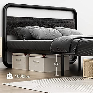 Catrimown King Bed Frame with Headboard LED Bed Frame King Metal Platform Bed Frame King Size Heavy Duty King Wood Platform Bed Frame Under Bed Storage Noise Free No Box Spring Needed