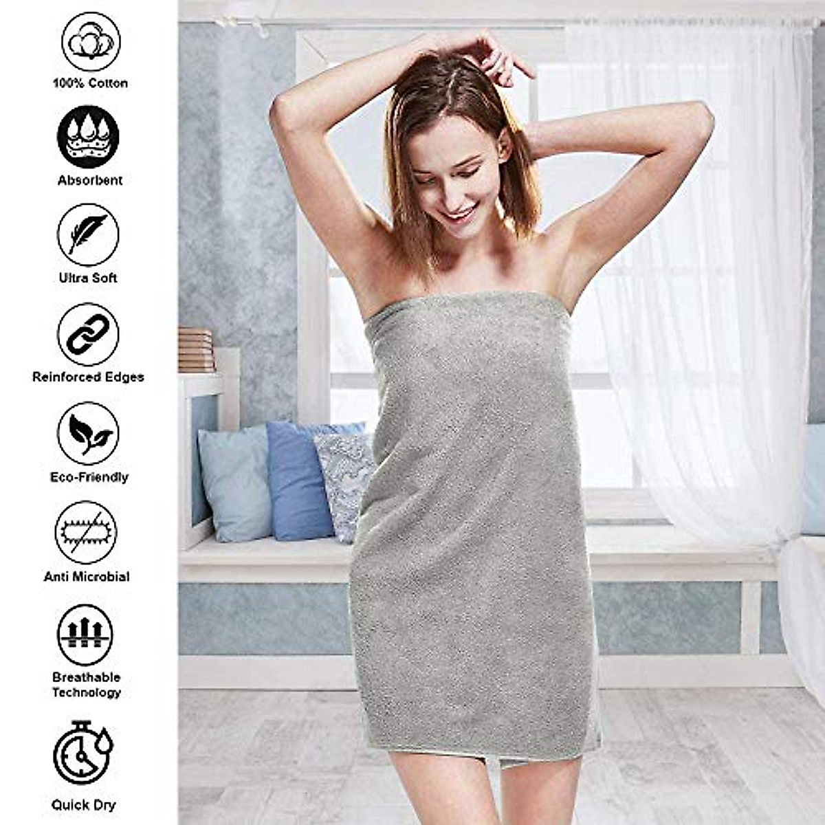 Lavish Touch 400 GSM 100% Cotton 4 Pack Bath Sheets Set 30x60, Premium Quick Drying Quality Towel Sets for Bathroom, Ultra Soft Highly Absorbent Machine Washable, 4 Bath Sheets Light Grey