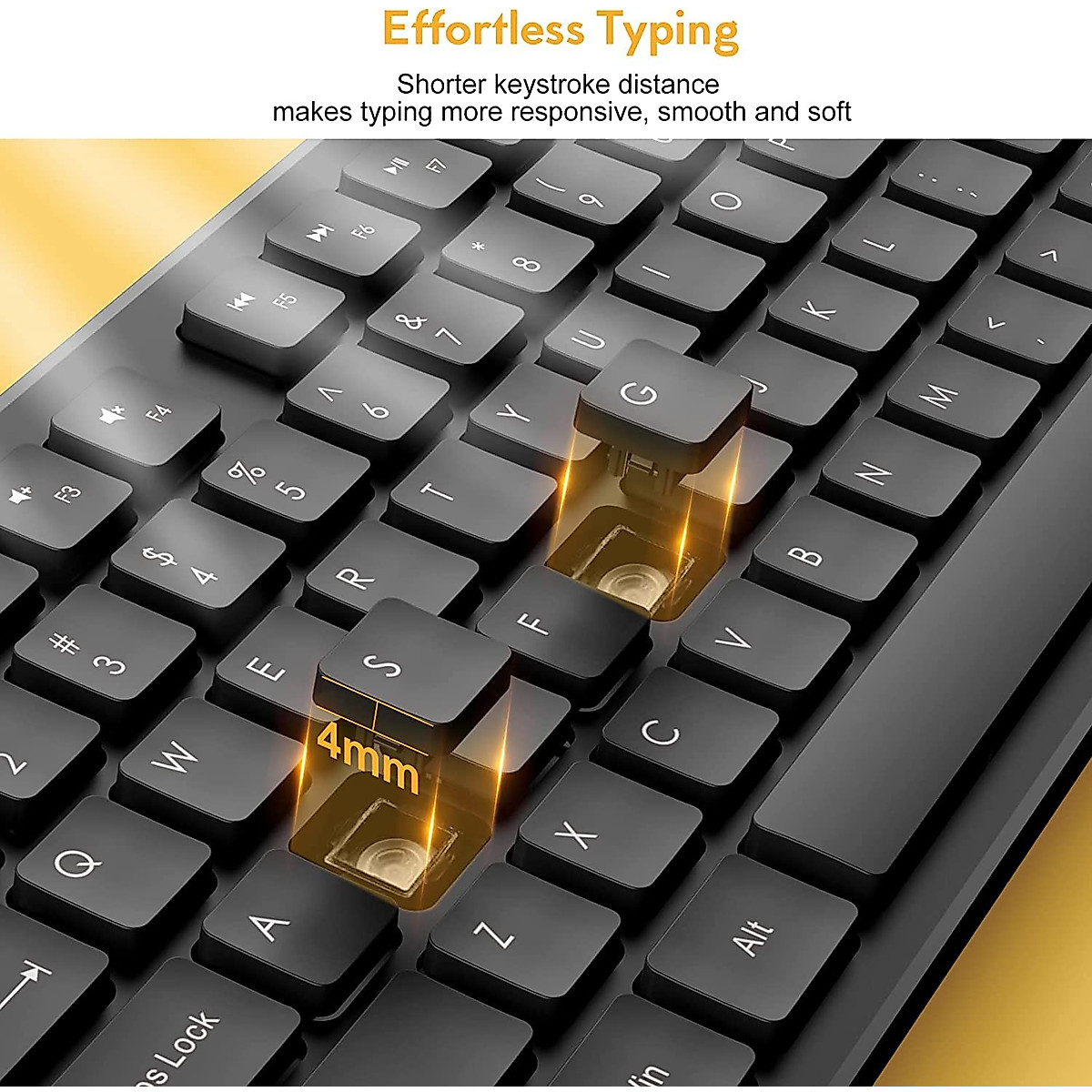 RATEL Office Wireless Keyboard, 2.4G Full-Size Silent Keyboard with Numeric Keypad, Long Battery Life, Lag-Free, Slim USB Cordless Keyboard for PC Laptop Computer Windows (Black)