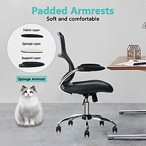 CLATINA Office Mesh Chair Ergonomic Rolling Computer Desk Chair with Flip-up Padded Armrest and Adjustable Height for Home or Office Conference Room (Black)