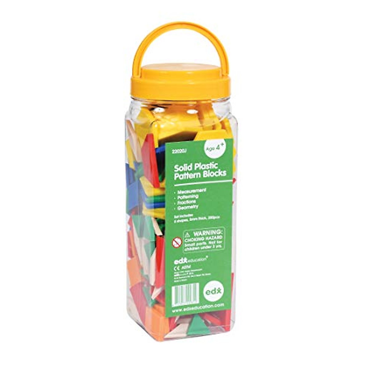 edxeducation Plastic Pattern Blocks - Set of 250 - Early Geometry Skills - Math Manipulative for Shape Recognition, Symmetry, Patterning and Fractions - Ages 4+
