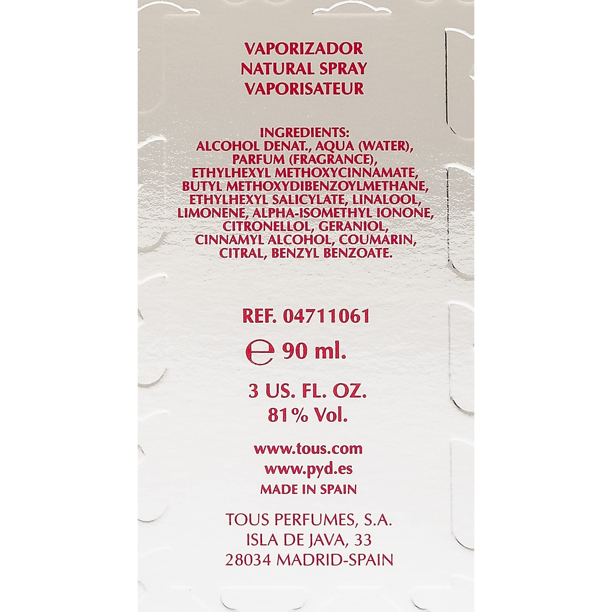 Tous Silver by Tous for Women - 3 Ounce EDT Spray