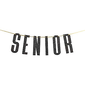 INNORU Black Glitter Senior Banner for Congrats Grad Banner - High School College Graduation Party Bunting Decoration