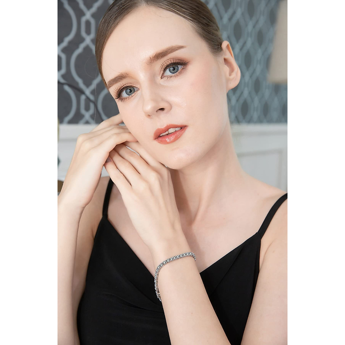 B. BRILLIANT Sterling Silver 4mm Synthetic White Sapphire Round-cut Tennis Bracelet for Women