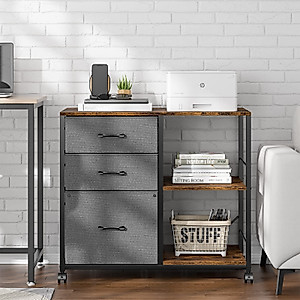 Raybee 3 Drawer File Cabinets Filing Cabinets for Home Office Mobile Lateral Office File Cabinet Rolling Printer Stand Fits for A4 Letter, Legal Size,26.6" H x 29.7" W x 16.9" D