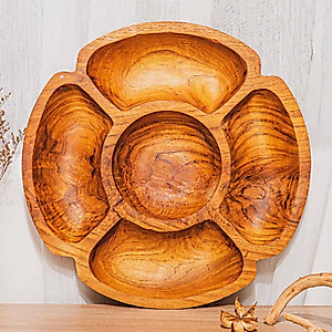 Rainforest Bowls Huge 16" Javanese Teak Wood Chip & Dip Divided Serving Set Platter- Ultra-Durable, Heirloom Piece Lasts a Lifetime- Exclusive Luxury Custom Design Handcrafted by Indonesian Artisans