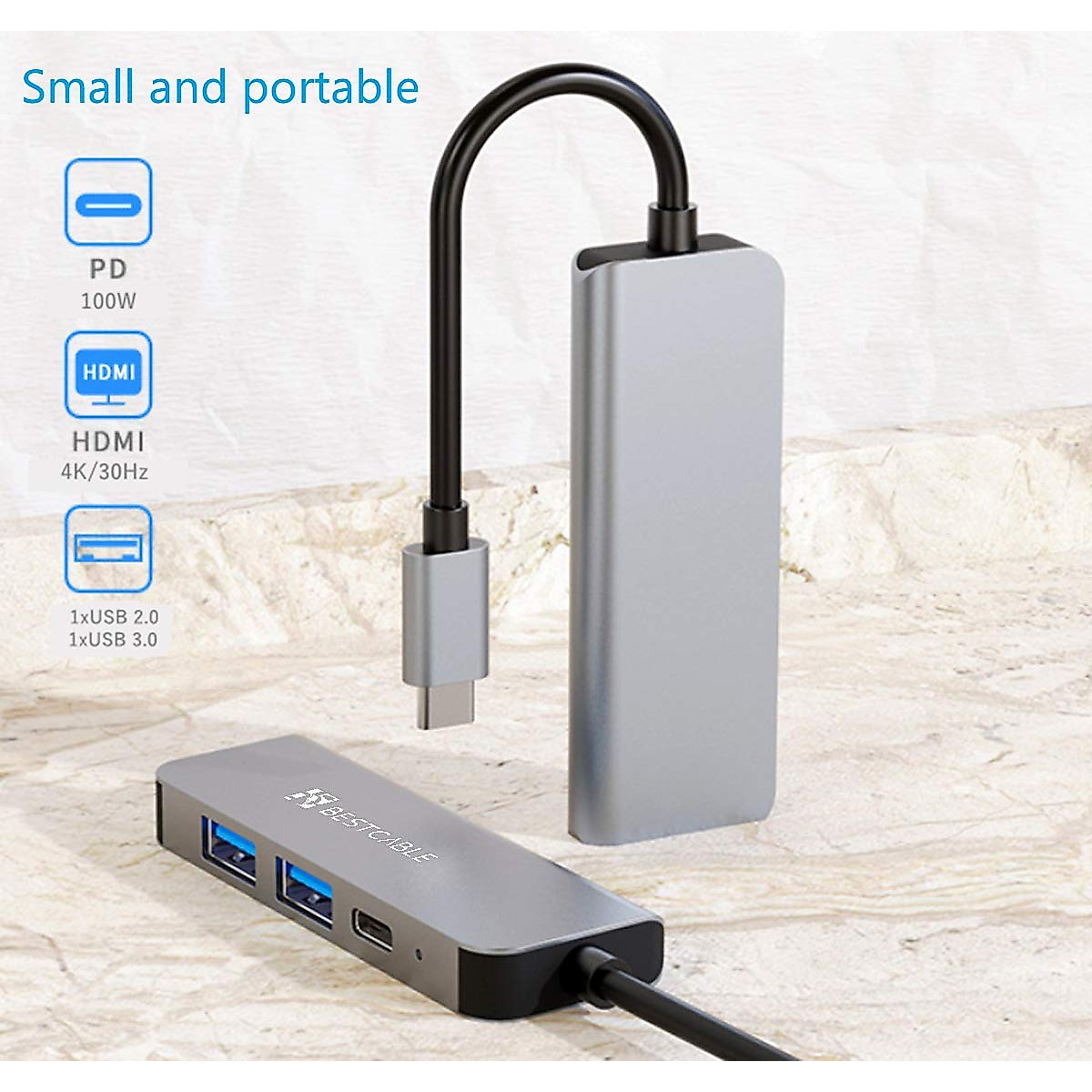 USB C Hub, BEST CABLE 4-in-1 USB C Hub Adapter USB C to HDMI 4K,100W Power Delivery , USB 3.0, USB 2.0, Compatible with MacBook Pro 2016-2020/Air 2018-2020...More