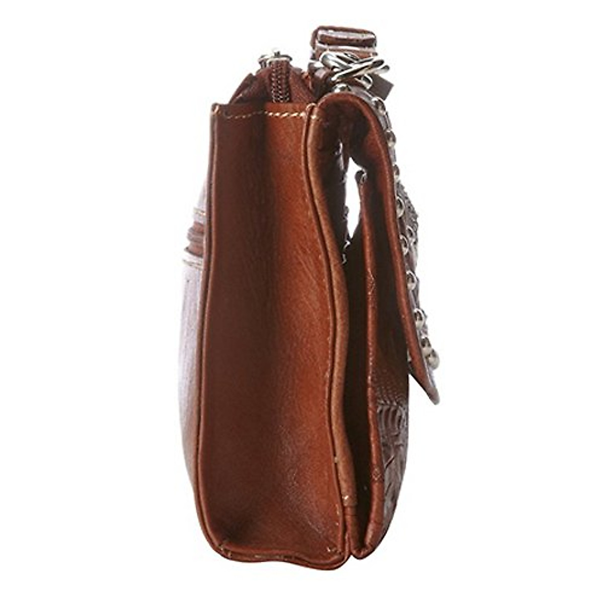 American Western Handtooled Leather Try Fold Wallet Cross Body Clutch Bag Purse Light Bundle - (Antiqued Brown Turquoise)