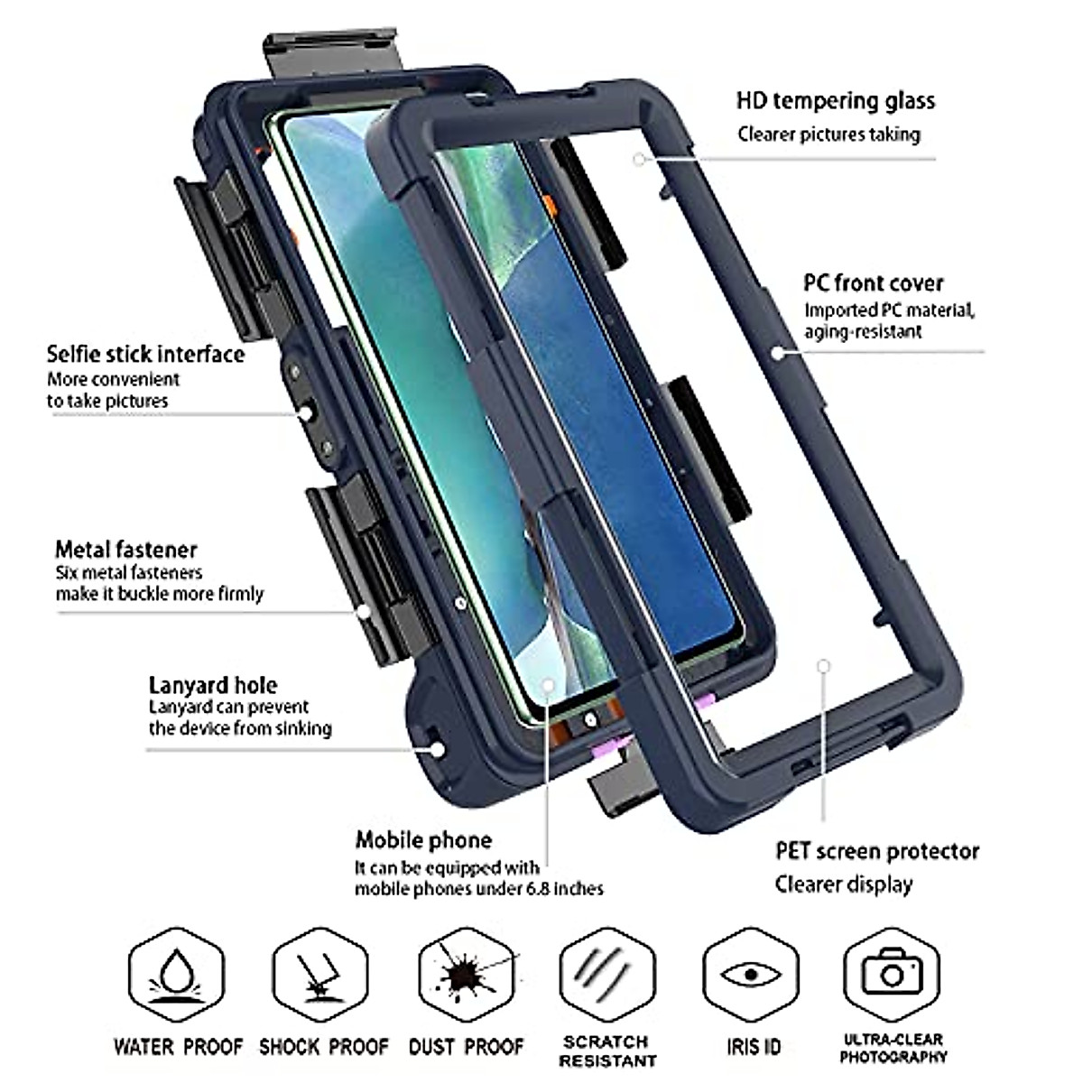 Professional Diving Upgrade Waterproof Protective Case, Outdoor Swimming Snorkeling Surfing Underwater Photo Video Housing for iPhone Galaxy Huawei OnePlus LG Motorola Google Series Smartphones