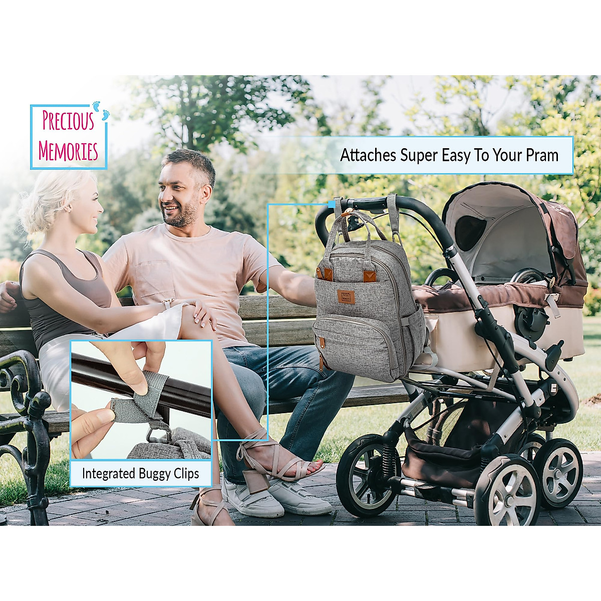 Precious Memories Toddler Diaper Backpack with Portable Changing Mat - Water-Resistant Baby Bag - Large Diaper Bag for Toddlers - Newborn essentials