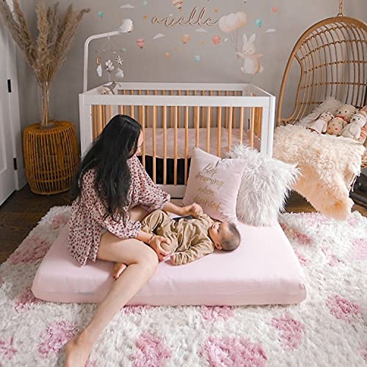 Newton Baby Organic Fitted Crib Sheets (2-Pack) - 100% Breathable and Ultra-Soft, 100% Organic Muslin Cotton, Sunrise Pink + White, Fits All Standard Cribs