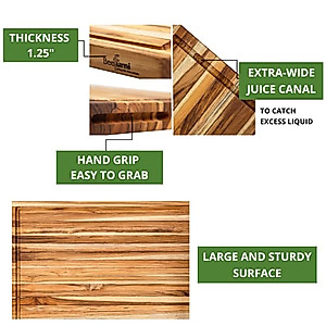 BEEFURNI Teak Wood Cutting Board with Juice Groove Hand Grip, Large Wooden Cutting Boards for Kitchen, Chopping Board Wood, Mothers Day Gifts, 1 Year Manufactuer Warranty (L, 22"L x 16"W x 1.25"Th)