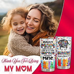 34HD Mothers Day Gifts for Mom, Autism Mom Tumbler with Lid 20oz Stainless Steel, Cool Momma Coffee Mug, Autism Awareness Gifts for Women, Teacher, Parents