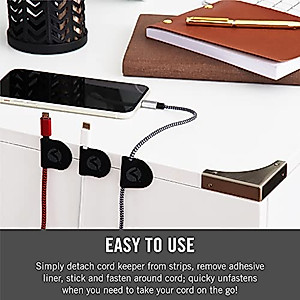 VELCRO Brand Cord Keepers | Soft Nylon Cable Clips Organize Wires in Home, Office, Desk or Nightstand | Removable Adhesive Back Holds Secure, Removes Clean | 10pk, Black