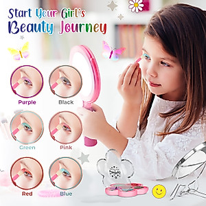 Hot Focus Toddler Makeup Kit - Girls Makeup Kit with Mood Change Lipsticks and Colorful Eyeshadow Palette - Kid-Friendly, Washable Little Girl Makeup & Pretend Play Set (Applicator Included)