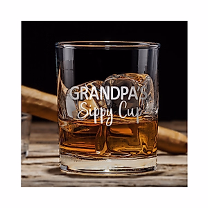 GRANDPA'S SIPPY CUP Custom Personalized Whiskey Glass - Laser Engraved Etched Funny Gift for Dad Uncle Grandpa
