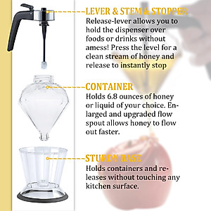 Fkksparkler Honey Dispenser No Drip Glass With Stand Maple Syrup Dispenser Glass 6.8 Oz Honey Jar Honey Pot Apply to Olive Oil Syrup Sauce For Kitchen Coffee Bar Upgraded.