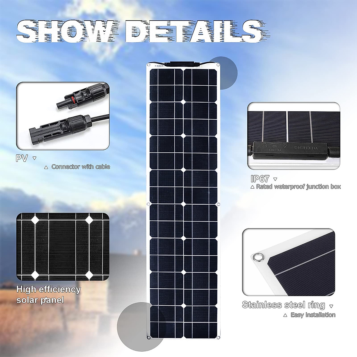 Solar Panel Kit 12-24V PET 400W 2X 200W Solar Panels ，Flexible Solar Panel ，Suitable for Rv, Ship, Camping, Caravan