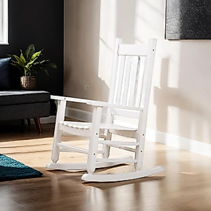 BplusZ Child Rocking Chair Kid's Toddler Wooden Comfy Rocker Furniture Indoor Outdoor Patio Porch Balcony Reading Room for Baby Children Ages 6-10, White