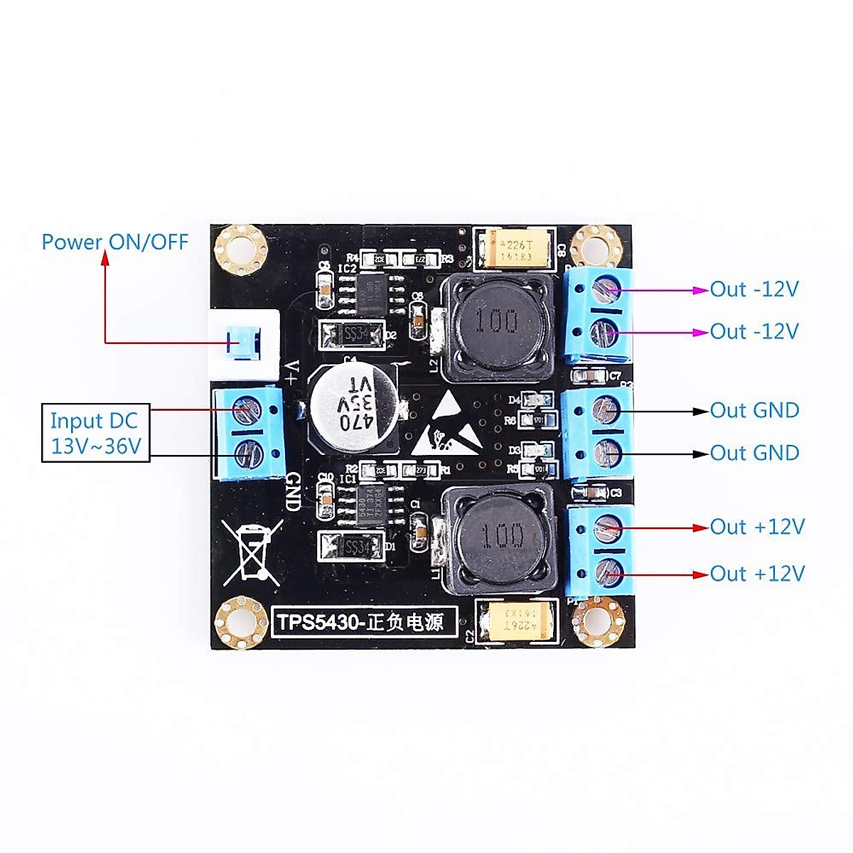 DONGKER TPS5430 Voltage Regulator Module,DC-DC -12V 12V Positive Negative Dual Output Module Power Supply Module with Switching