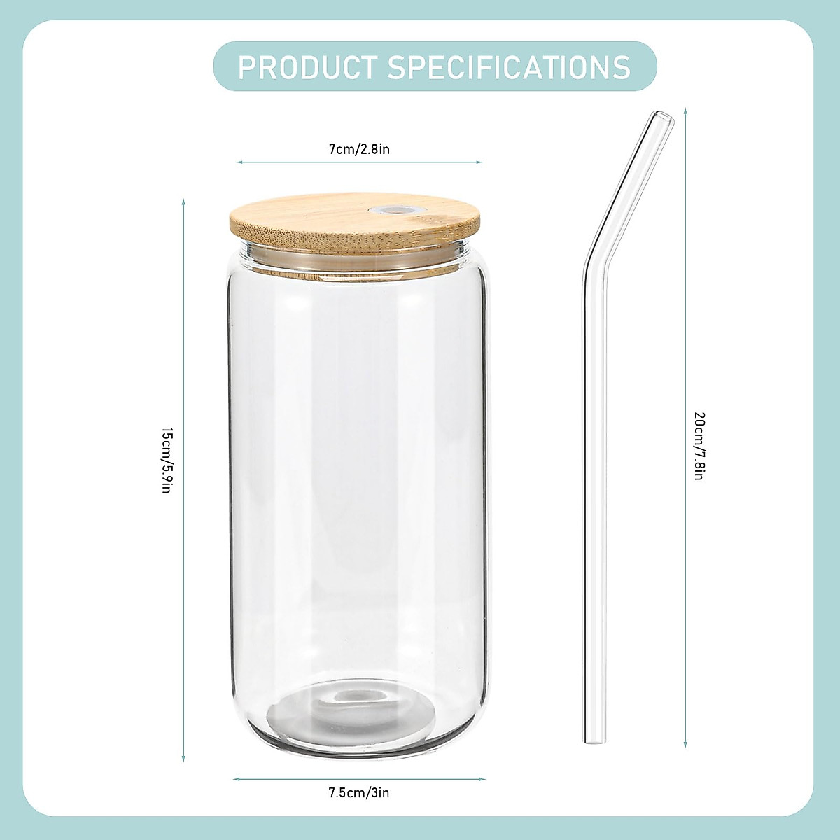 WHEATHUSK 20 Pack Glass Cups with Bamboo Lids and Glass Straws 16oz Clear Glass Tumblers Beer Can Shaped Drinking Glasses Iced Coffee Cups, Cute Tea Cups for Whiskey, Soda, Cocktail, Gift