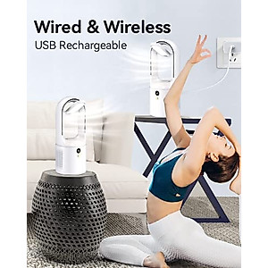 Desk Fan, 6 Speed Battery Operated Fan & Lamp 2 in 1 Bladeless Fan, Stylish 13 Inch Table Fan with LED Power Display, Type C Portable Fan with Natural Wind for Bedside Home Bedroom Office Summer Gift