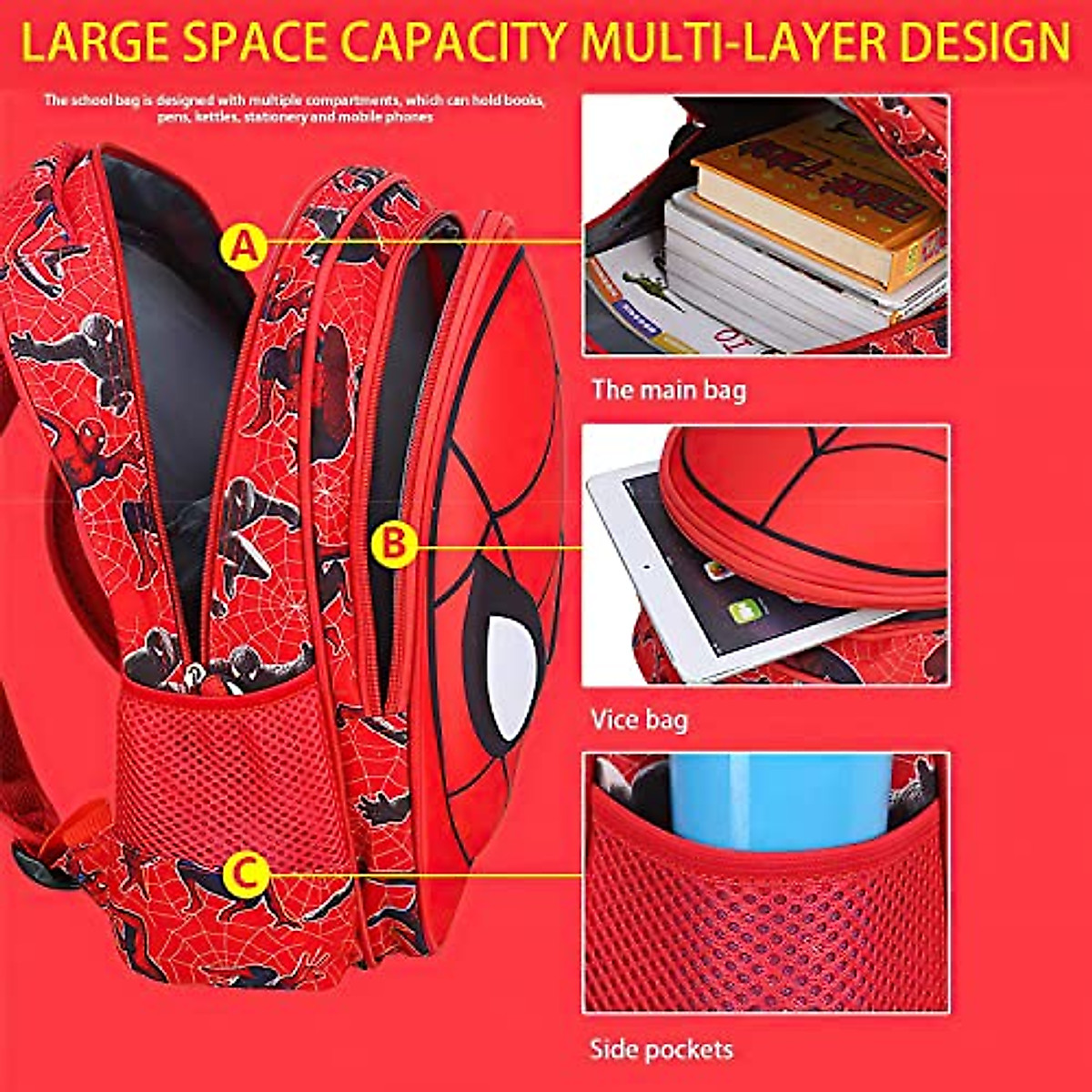 Ucqqerw Toddler Backpack Kids School Bag Large Capacity Lightweight Vacation Travel Bookbag Adjustable Shoulder Strap Daypack for Boys Girls L