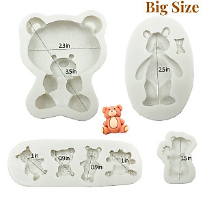 3D Bear Silicone Fondant Molds, Bear Candy Chocolate Molds for DIY Cake Fondant Cookie Cupcake Cake Topper Decoration Desserts Handmade Crystal Sugar Crafts for Baby Shower Party Set of 4