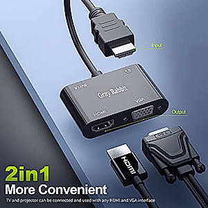 Gray Rabbit HDMI to VGA HDMI,1080P HDMI to VGA HDMI Adapter(Male to Female) with Audio Support. for Computer, Desktop, PC, Monitor, Projector, HDTV, Chromebook, Xbox and More,Need Supply Required