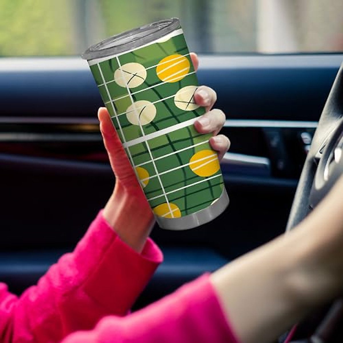 FOCIUZTA Cartoon Tennis Ball Pattern 20oz Tumbler with Lid, Travel Coffee Cup, Ideal for Easter, Gaming Enthusiast, Mother Day, and Birthday Gifts