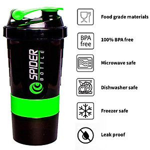 Kids Mandi Spider Protein Shaker Bottle 500 ml with 3 Storage Jar for Gym, Sports, Exercise, Indoor, Outdoor, Home (Colour As Per Availability)