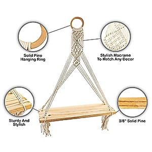 Macrame Wall Hanging Shelf, Bohemian Indoor Wall Décor, Wood Hanging Macrame Floating Shelf, Handmade Woven Twisted Cotton Rope Plant Hanger