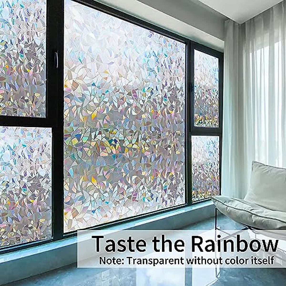 LEMON CLOUD Window Film, Decorative 3D Window Privacy Film and Stained Glass Window Stickers, Rainbow Cling Holographic,No Glue Frosted Anti-UV(3D Half Moon 17.5 x 78.7inches)