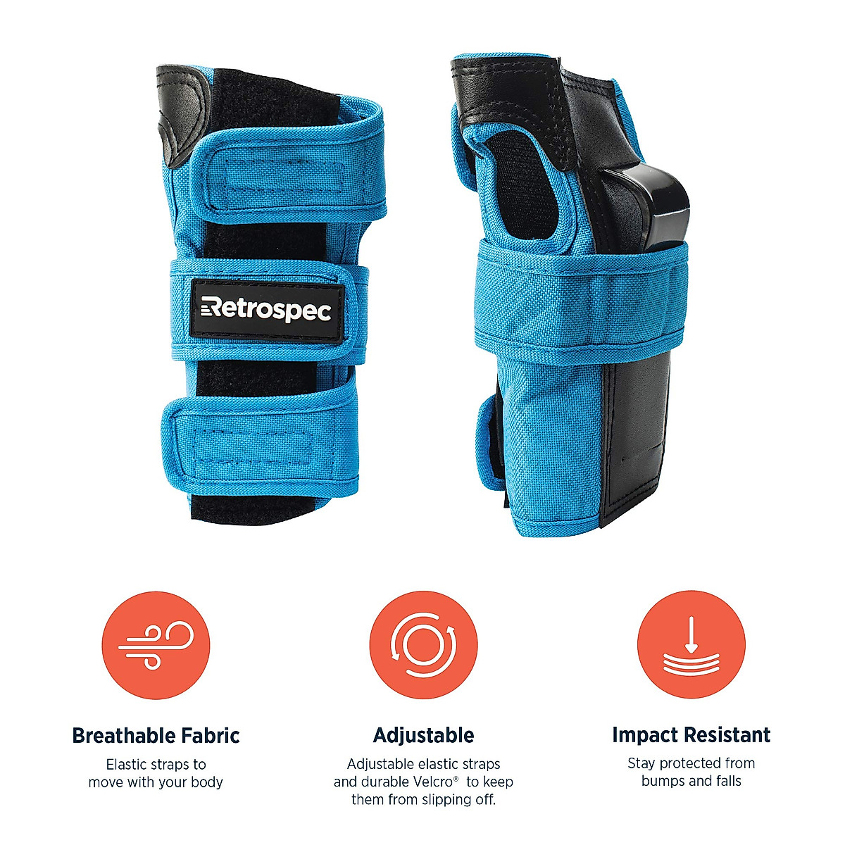 Retrospec Adult/Youth/Child Knee Pads Elbow Pads and Wrist Guards Protective Gear for Skateboarding Roller Skate BMX and Scooter Multi Sport Pad Set, Blue, Youth (10-14 Years)