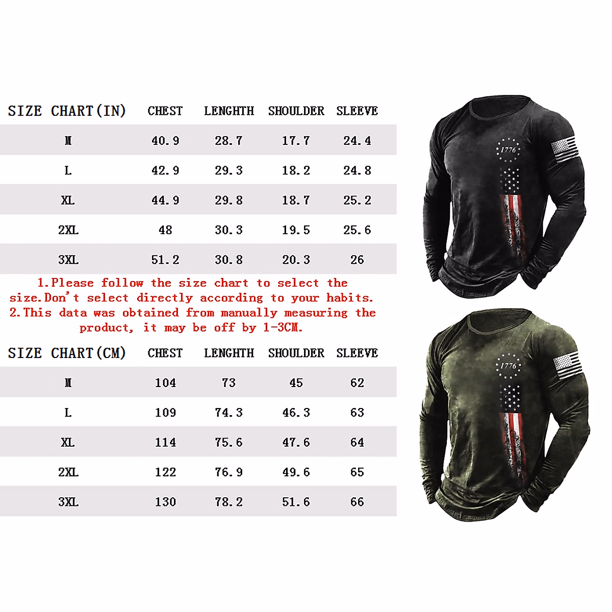 HARGLESMAN Men's Long Sleeve Tactical Patriotic T Shirt Tops Loose Fitting 1776 Flag Printed Sports Apparel Casual Tees for Tennis Paintball Activewear Clothes Navyblue XL