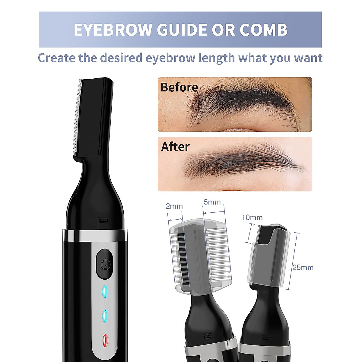 Dapsang Eyebrow Trimmer, Electric Eyebrow Razor for Women Men, Rechargeable Painless LED Light Facial Hair Shaver Remover with Rinseable Blade for Face Lips Neck Leg