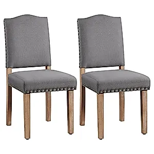Yaheetech Dining Chairs Set of 2 Dining Room Chair Fabric Parsons Chairs with Nailhead Trim and Solid Wood Legs for Home, Kitchen, Dining Room, Dark Gray