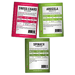Power Greens Seeds for Planting Individual Packets 5 Variety Pack - Arugula, Spinach, Swiss Chard, Kale, Cabbage Seeds for Your Heirloom Salad, Winter, Fall and Cool Weather Garden by Gardeners Basics