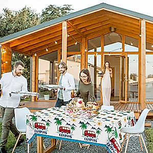 3 Pack Camping Tablecloth Camping Picnic Table Covers Rectangular Camping Backdrop Table Cloth Camping Trails Tablecloth Camping Vintage Style Plastic Tablecloth for Party Table Decor, 108 x 54 Inch