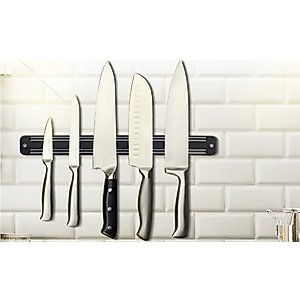 Wall Mount Magnetic Knife Holder - 13 Inch Black ABS Plastic Block Storage Rack with Chef Strip, Utensil Kitchen Organizer for Metal Knives