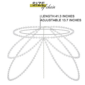 Navoky Layered Pearl Waist Chain Bohemian Multilayered Belly Chain Pearls Silver Body Chain for Women and Girls