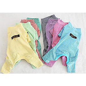 Hdwk&Hped Soft Cotton Dog Pajamas for All Seasons, Striped Pet Bottoming Jumpsuit for Small Dog Cat Puppy (#5, Thin Stripes Style 2pcs - Yellow&Pean Green)