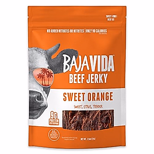 Baja Vida Sweet Orange Beef Jerky - Beef Jerky Snack Packs, Healthy Jerky, Gluten-Free, All-Natural Beef, No MSG, Made in the USA - 2.5 Oz (Pack of 4)