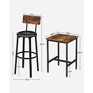 VASAGLE Bar Stools and Bar Table Bundle, Set of 2 PU Upholstered Bar Chairs, Square Tall Dining Table, Industrial, for Dining Room Kitchen Counter Bar, Rustic Brown and Black ULBC069B81 and ULBT25X