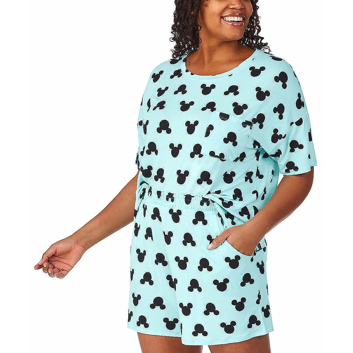 Disney Womens Short Pajama Set with Pockets (Aqua, X-Large)